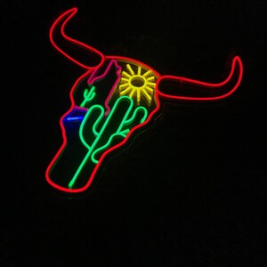 Western Cattle Bull Head Skull Neon Sign, Bull Head Neon Light, Mexico ...