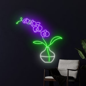 Orchid Vase Led Sign, Orchid Flower Vase Neon Sign, Flower Neon Light ...