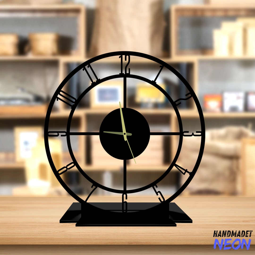 Custom Black Tabletop Metal Clock, Modern Office Desktop Clock, Classic ...