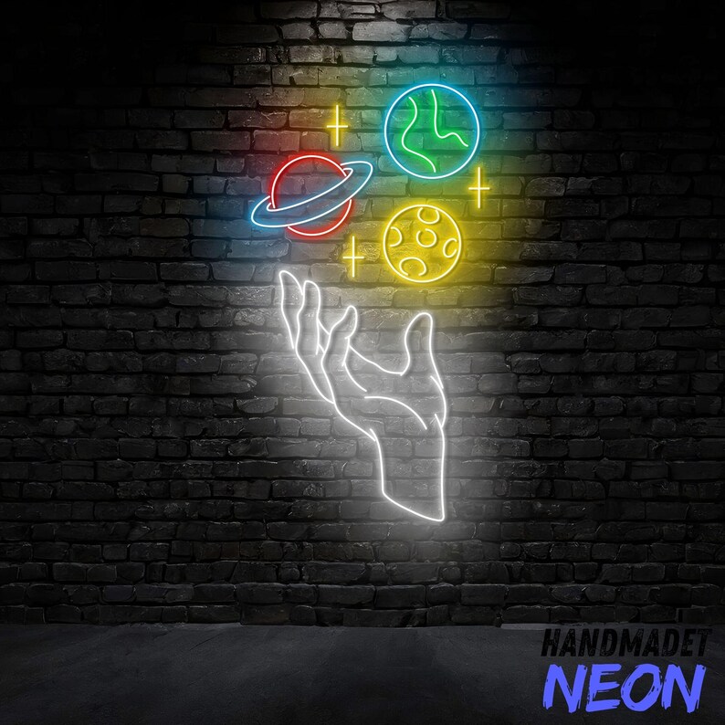 Hand Galaxy Neon Sign, Hand Planet Led Sign, Planet Galaxy Led Light ...