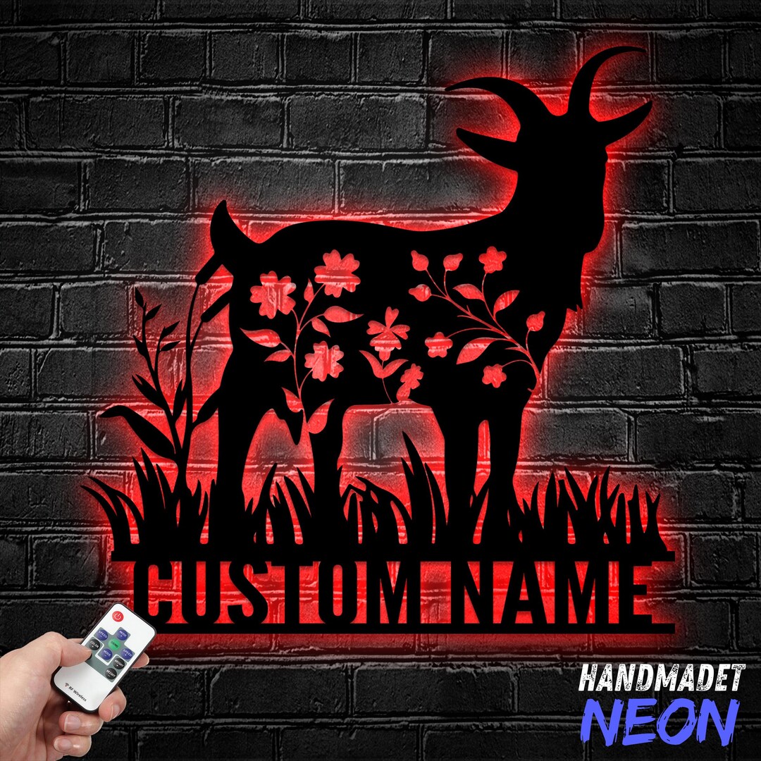 Personalized Goat Metal Sign, Floral Goat Metal Light, Goat Farm Led ...