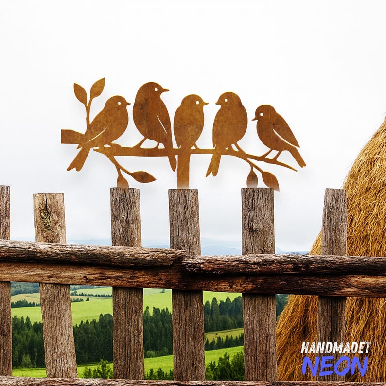 Rusty Birds Metal Garden Fence Stake, Modern Outdoor Birds Tree Stakes ...