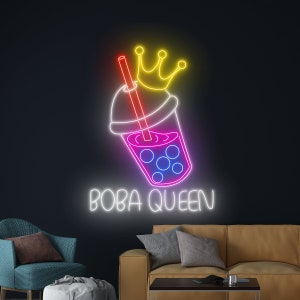 Boba Queen Neon Sign, Boba Tea Neon Light, Milk Tea Led Sign, Tea Drink ...