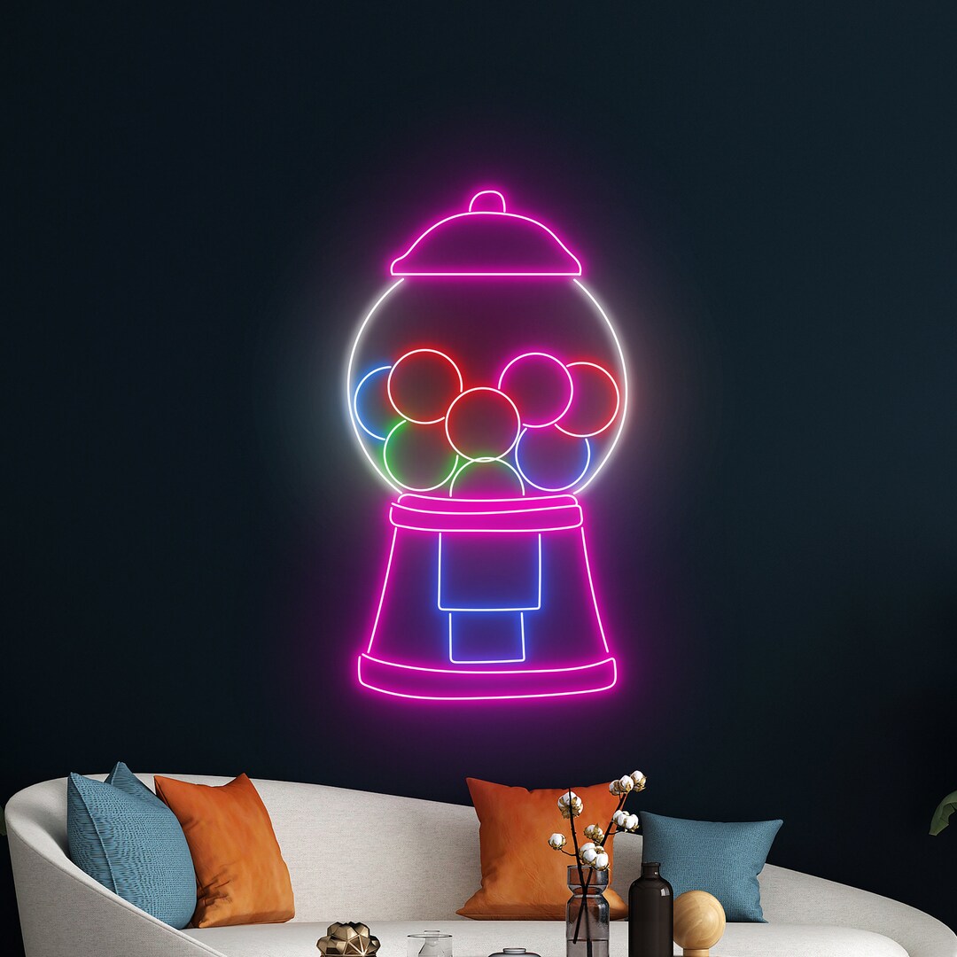 Gumball Machine Neon Sign, Gumball Led Sign, Candy Machine Neon Light ...