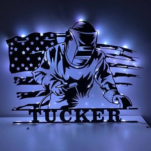 Custom USA Flag Welding Metal Wall Art LED Light - Personalized Welder ...