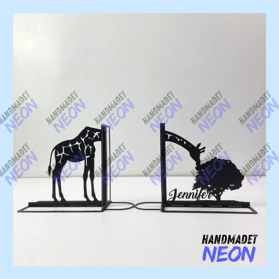 Custom Grazing Giraffe Metal Bookends Giraffe Name Bookend, Giraffe ...