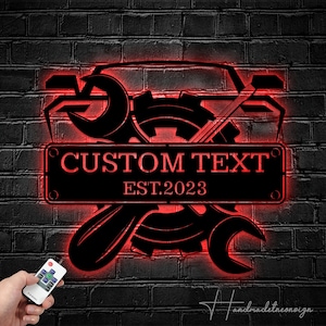 Custom Garage Metal Wall Art LED Light, Custom Garage Service Station ...