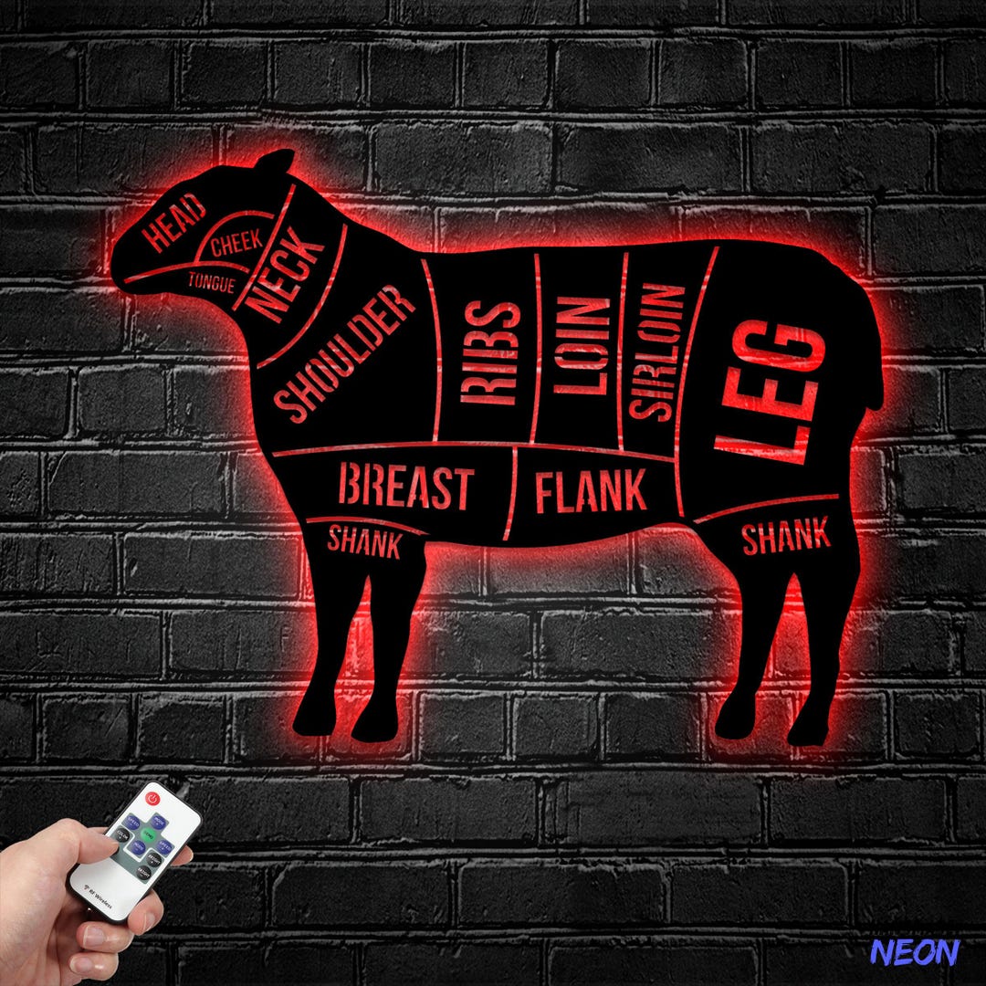 Personalized Lamb Butcher Shop Metal Sign, Lamb Cuts Metal Light, Lamb ...