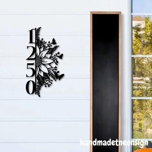 Personalized Sunflower House Number, Sunflower Home Number Metal Wall ...