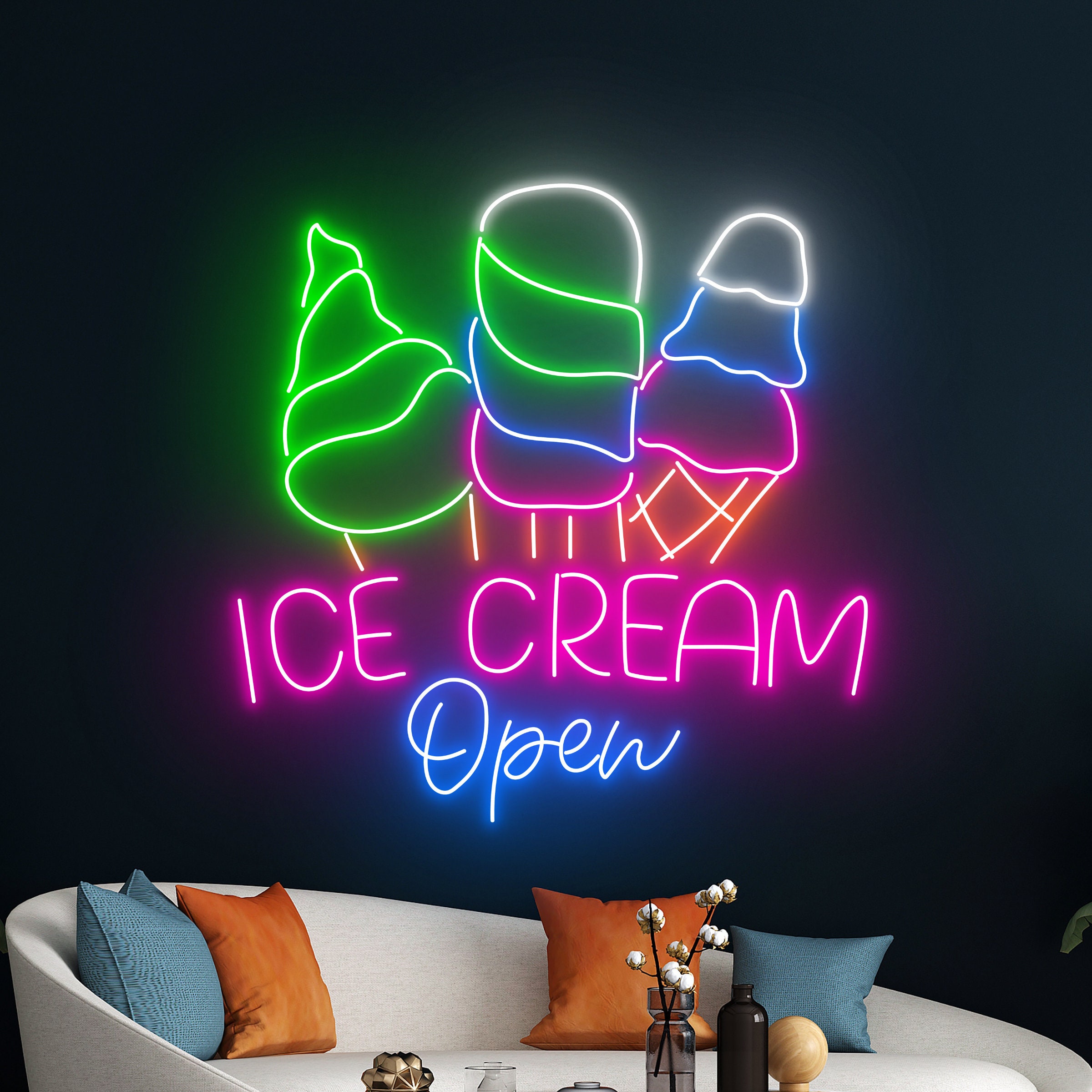 Ice Cream Neon Sign, Ice Cream LED Sign, Ice Cream Wall Decoration, Ice ...