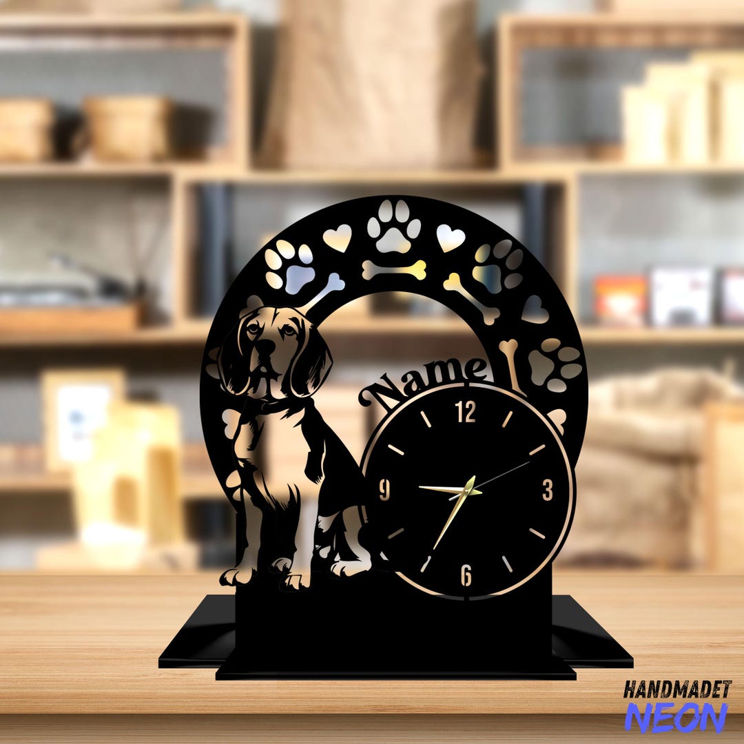 Custom Beagle Dog Tabletop Metal Clock, Beagle Dog Office Desktop Clock, Garage Desk Circle ...
