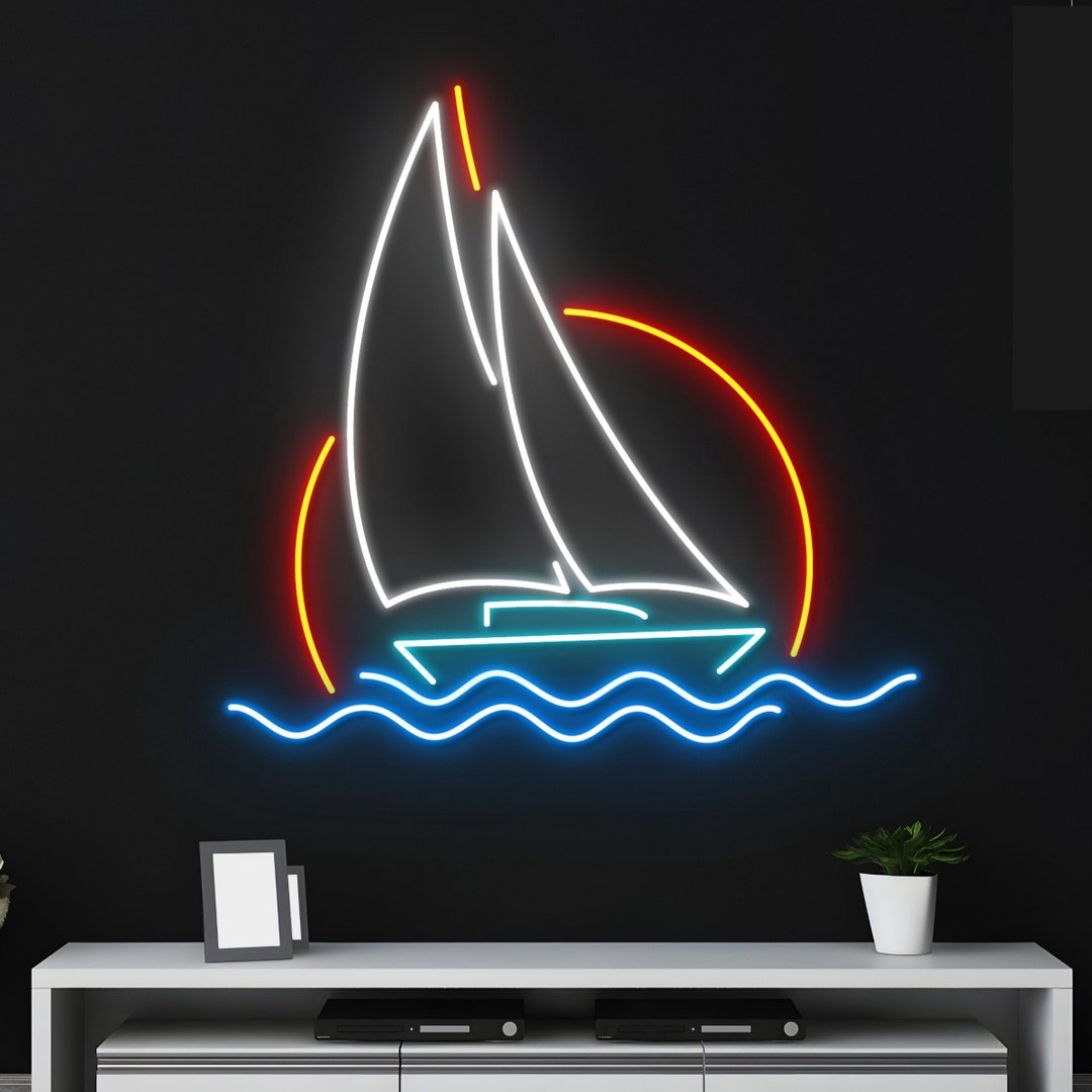 Custom Sun Waves Sailing Boat Neon Sign, Sailboat Led Sign, Sailor Led ...