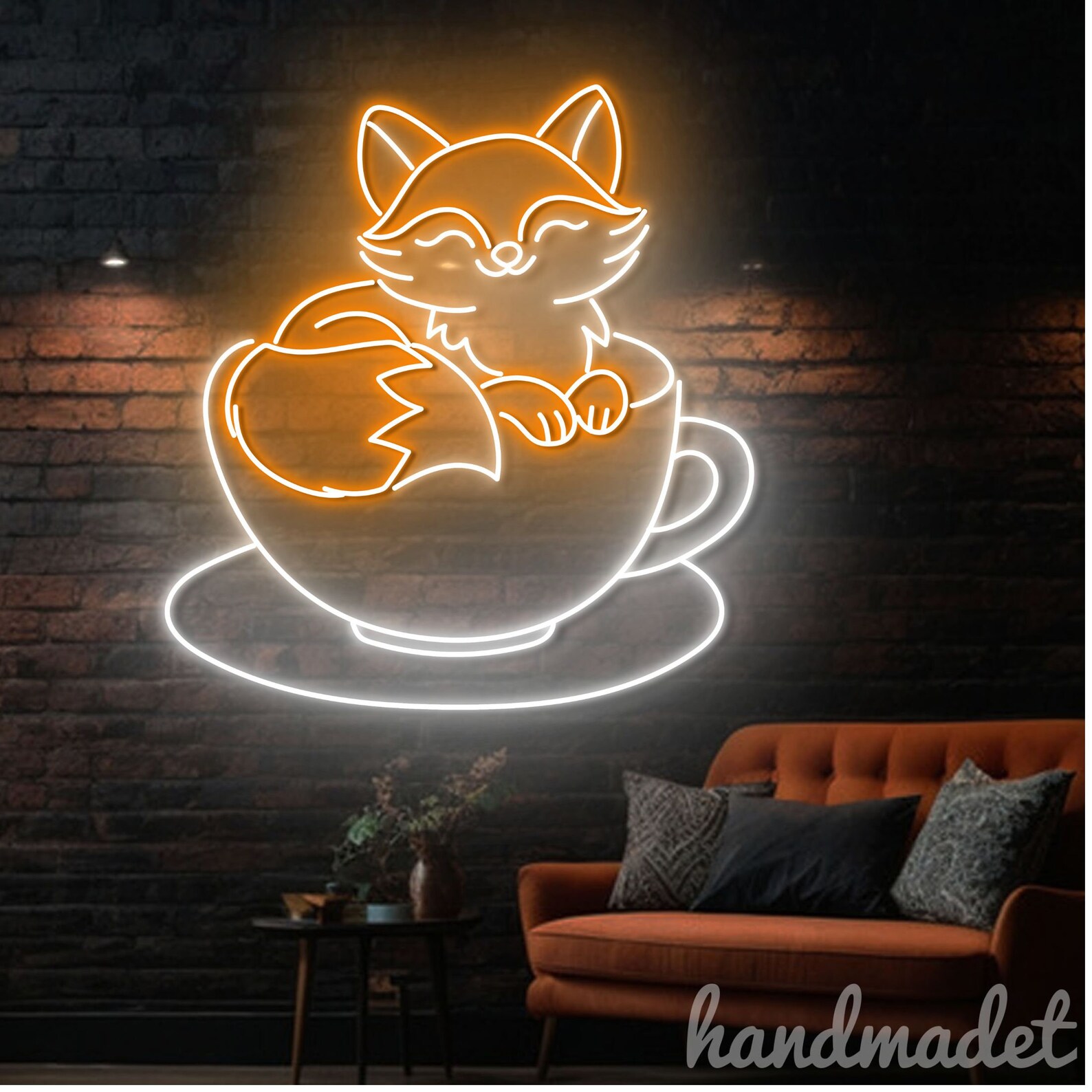 Fox in A Cup Neon Sign, Fox Led Sign, Cute Fox Neon Light, Funny Fox ...