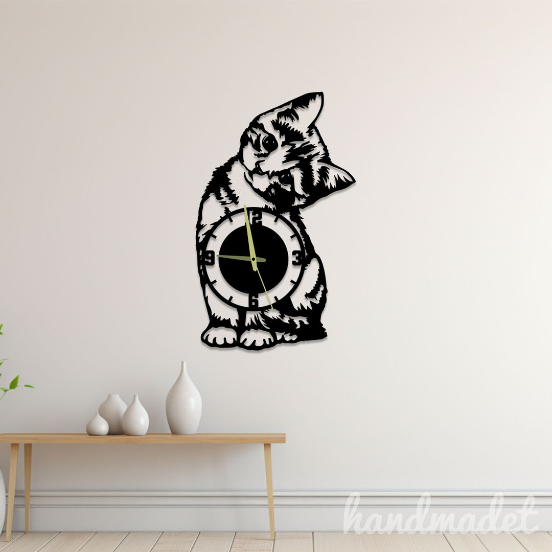 Cute Cat Wall Clock Unique, Funny Cat Round Wall Clock, Cat Lover ...