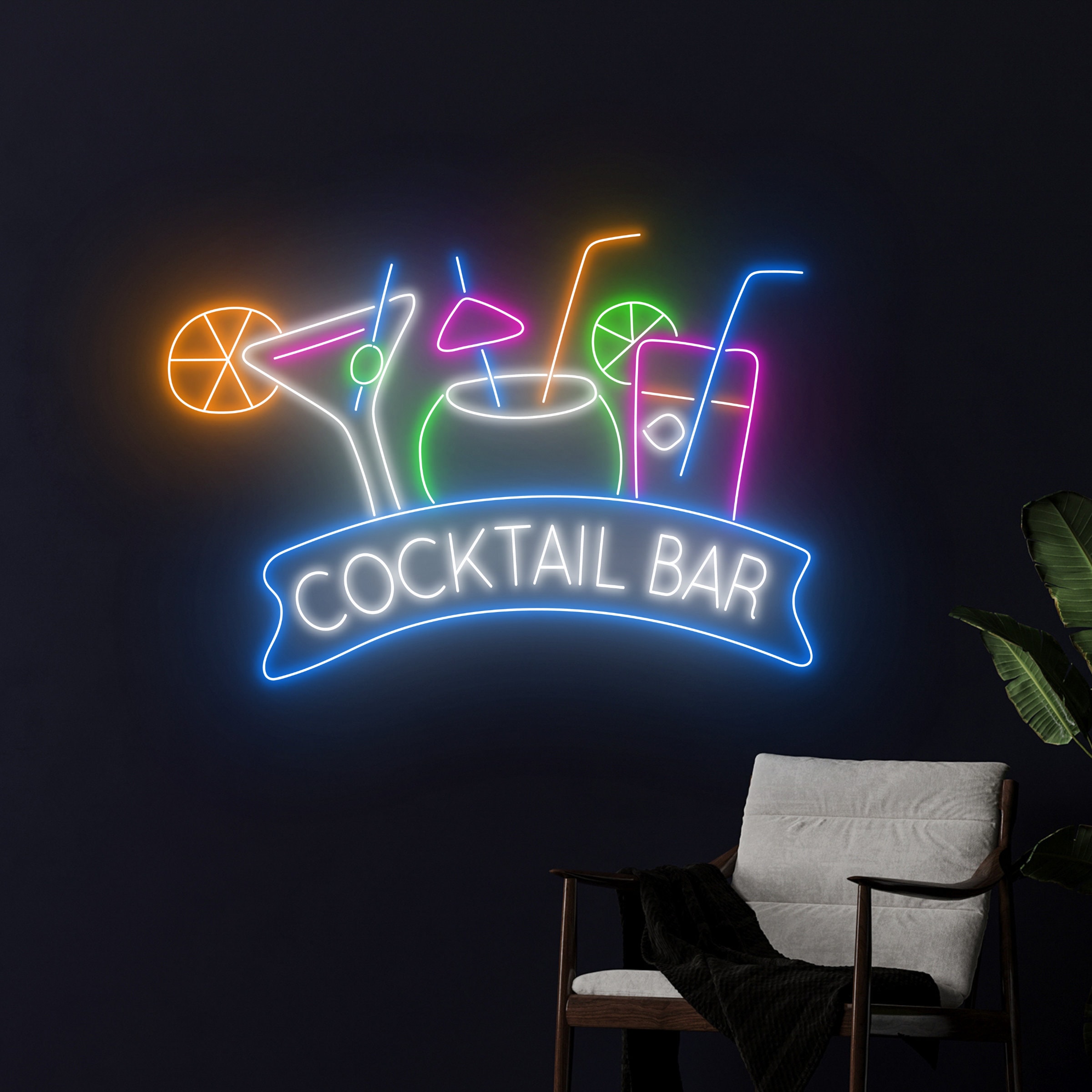 Cocktail Bar Neon Sign, Bar Logo LED Light, Juice Fresh Fruit Neon ...