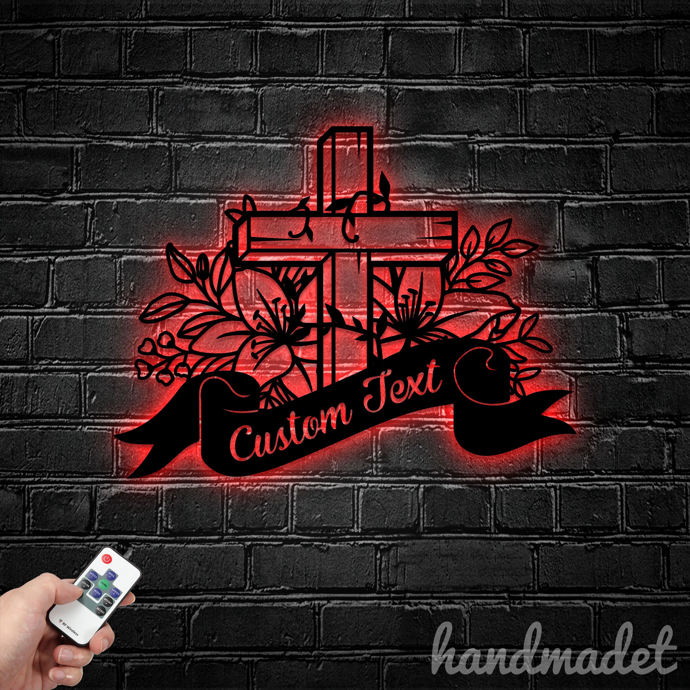 Personalized Faith Cross Metal Wall Sign, Cross Flower Metal Wall Light ...