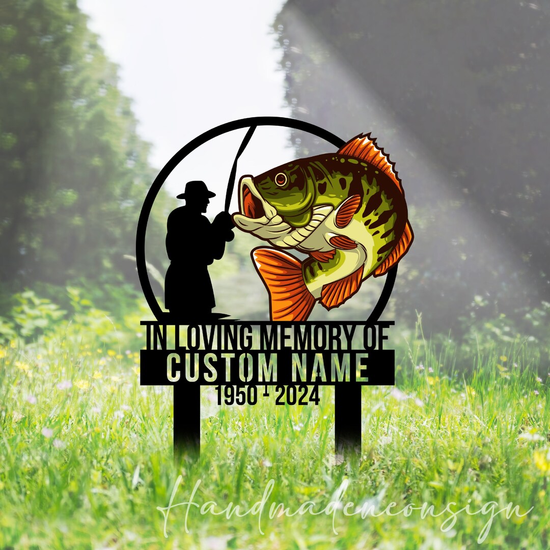 Custom Fishing Memorial Stake, Fish Metal Stakes, Fisher Memorial Grave ...