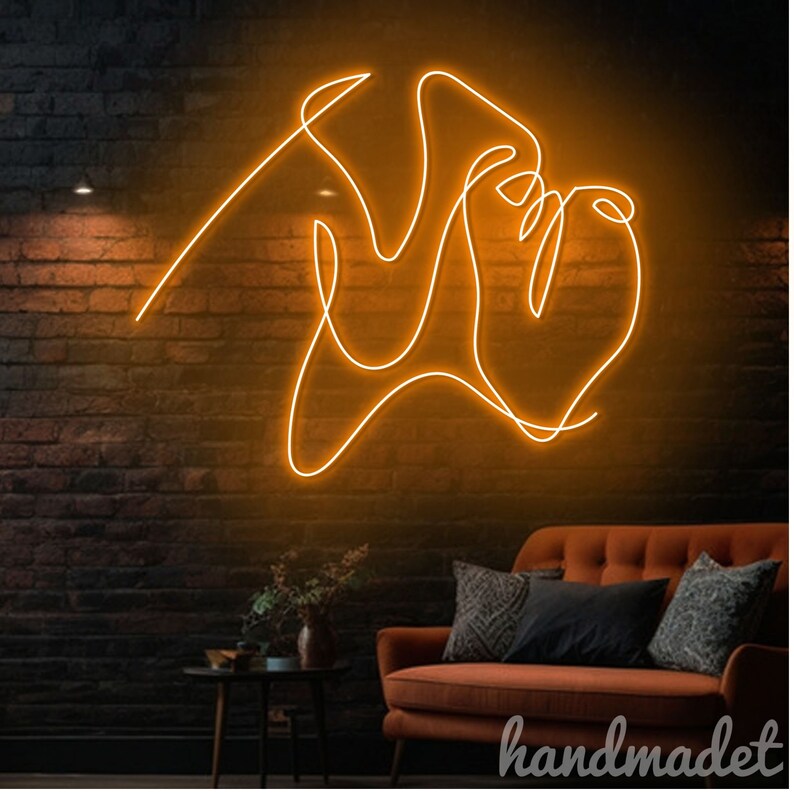 Boxer Dog Neon Sign, Boxer Dog Line Art Led Sign, Boxer Dog Lover Neon ...