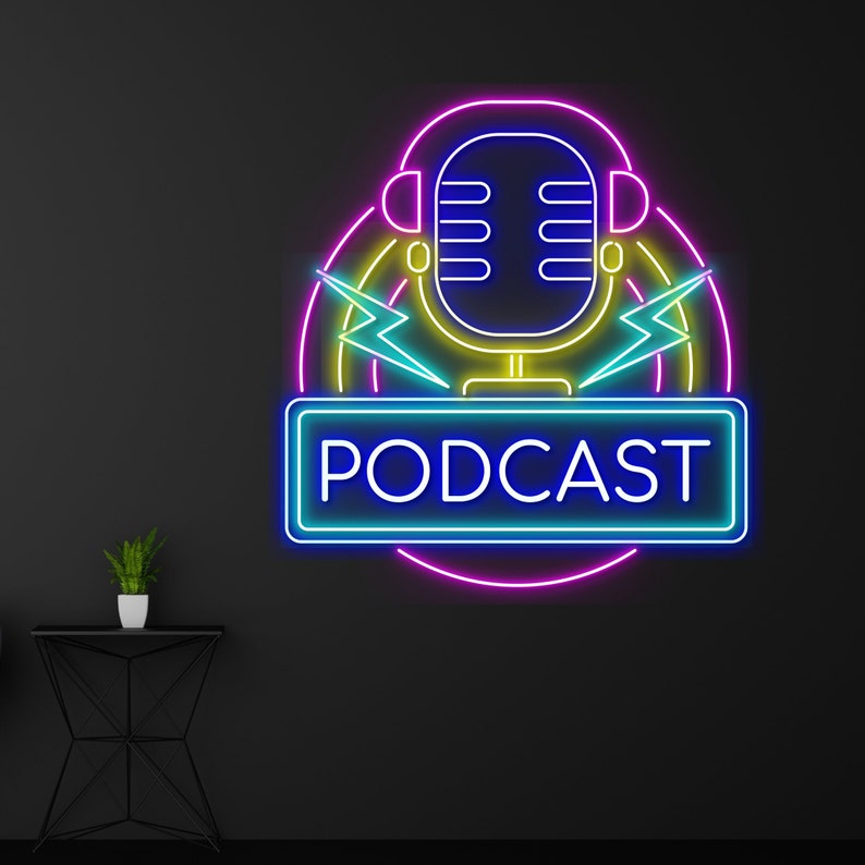 Podcast Microphone Neon Sign, Podcast Led Sign, Podcast Radio Recorder ...