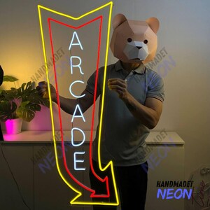 Arcade Led Neon Sign, Arcade Light Sign, Man Cave Neon Sign, Arrow Open ...