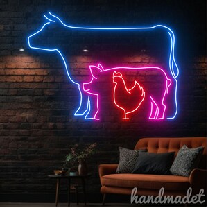 Butcher Shop Neon Sign, Butcher Led Sign, Chicken Pig Cow Neon Light ...