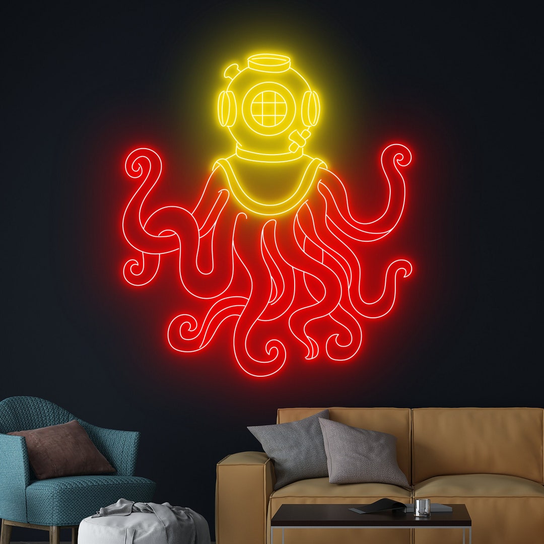 Octopus Diving Helmet Neon Light, Octopus Led Sign, Diving Helmet ...