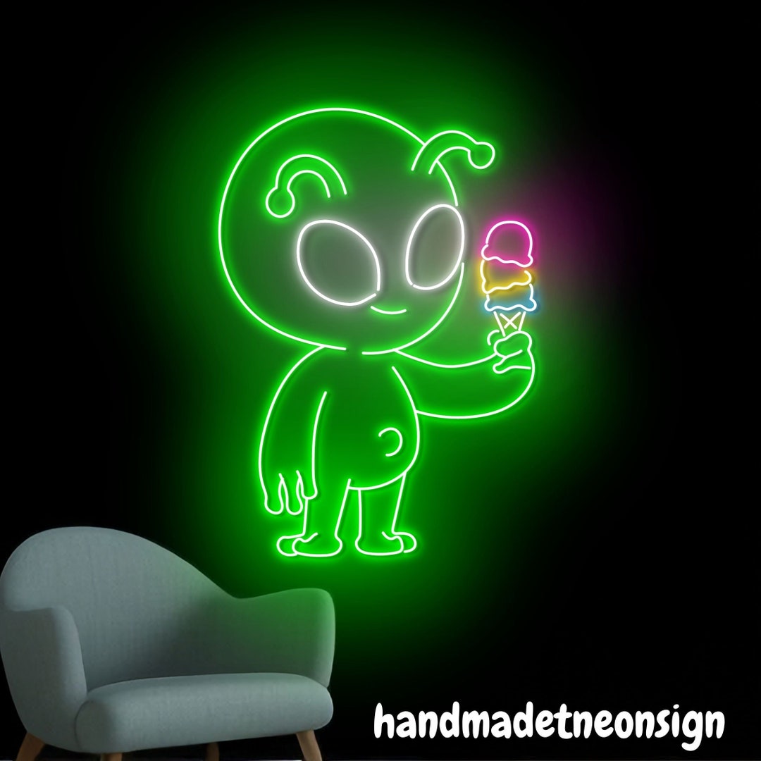 Alien Ice Cream Neon Sign, Ice Cream Alien Led Sign, Ice Cream Neon ...