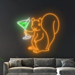 Squirrel Drinking Martini Neon Sign, Cocktail Martini Neon Light ...