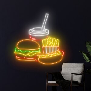 Fast Food Neon Sign, Burger Hotdog French Fries Led Sign, Fast Food ...