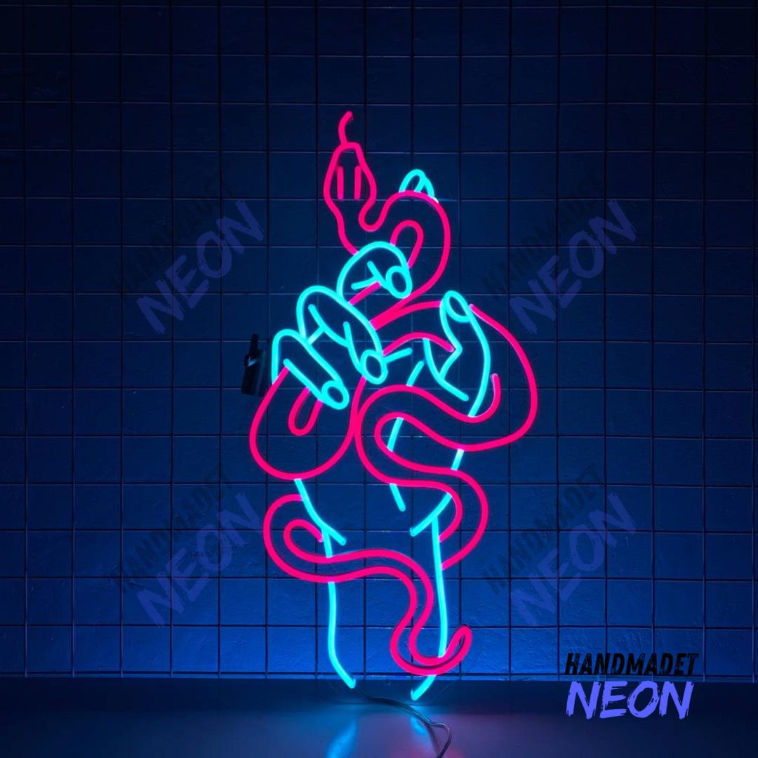 Hand Holding Snake Neon Light, Snake Wrapping Hand Led Light, Hand ...