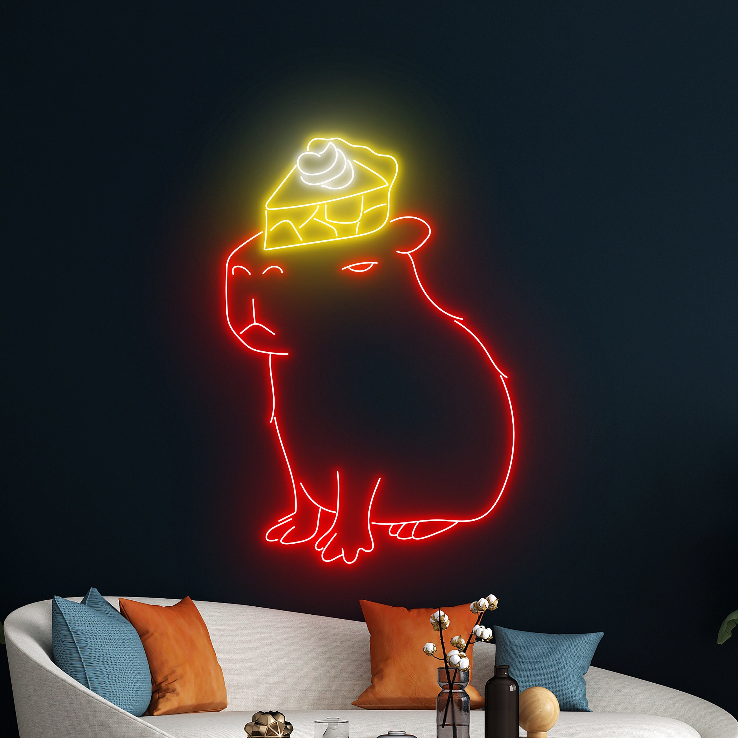 Capybara Pie Cake Neon Sign, Capybara Led Sign, Capybara Pie Cake Led ...