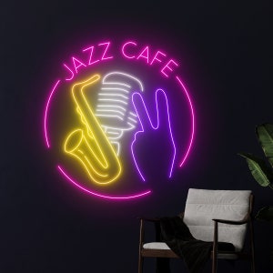 Jazz Cafe Saxophone Neon Sign, Saxophone Neon Light, Saxophone Music ...