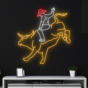 Custom Rodeo Neon Sign, Cowboy Rides Bull Neon Light, Bull Riding Led ...