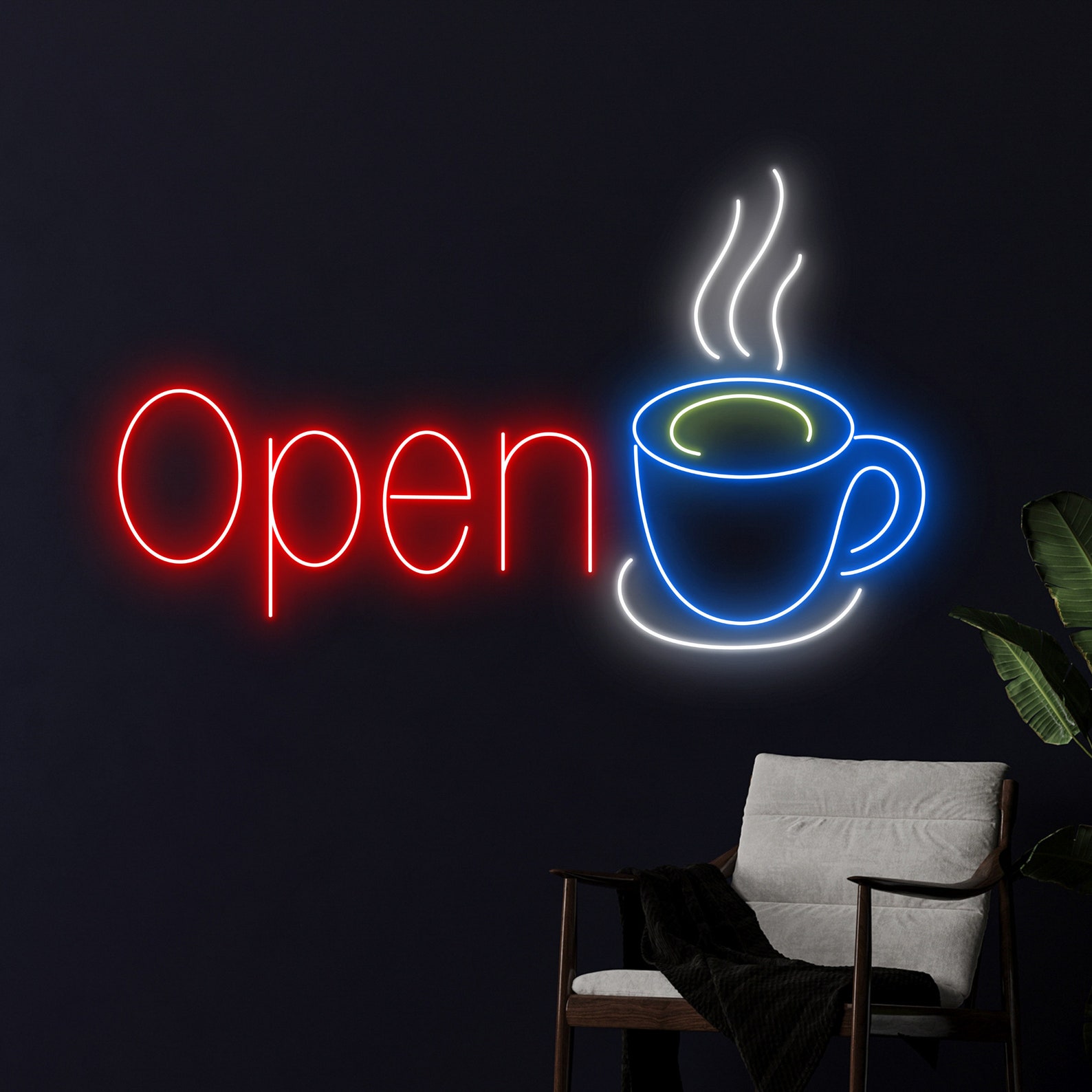 Open Coffee Neon Sign, Coffee Cup Neon Light, Cafe LED Light, Tea Cup ...