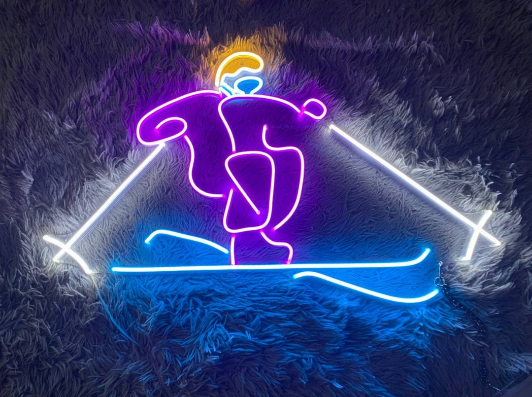 Skiing Led Sign, Ski Neon Sign, Wall Decor, Skier Neon Sign, Custom ...