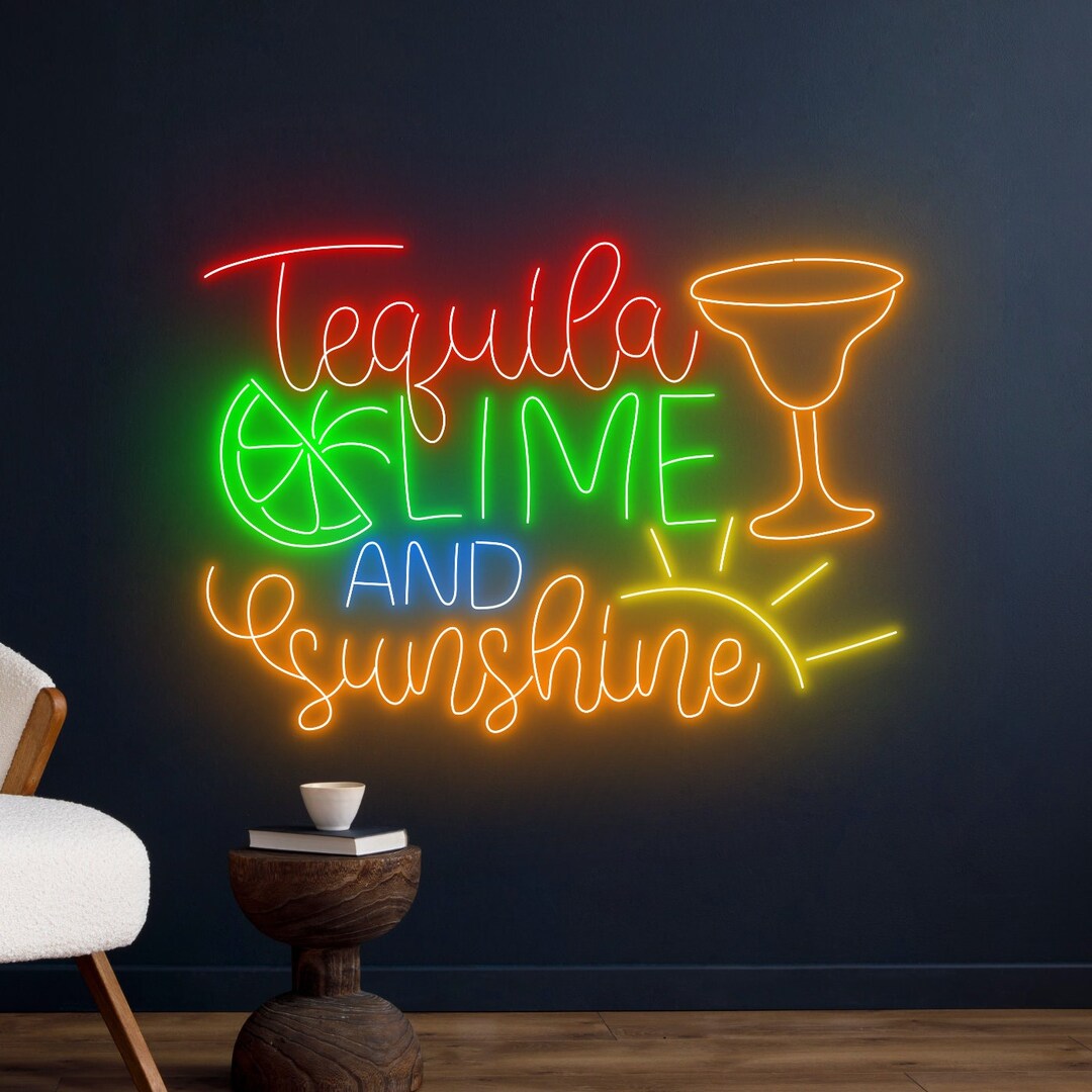Tequila Lime and Sunshine Hat Neon Sign, Tequila Neon Light, Tequila ...