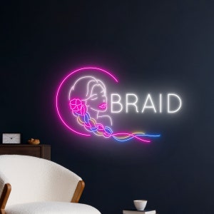 Braided Hair Girl Led Sign, Braided Hair Neon Sign, Custom Hair Girl ...