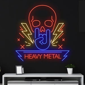 Custom Heavy Metal Led Sign, Skull Simply Metal Neon Light, Rock Music ...