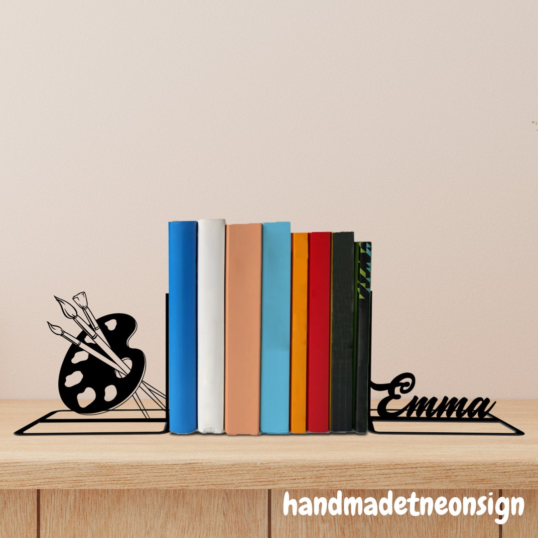Custom Art Metal Bookends Art Teacher Name Bookend, Draw Table Sign ...