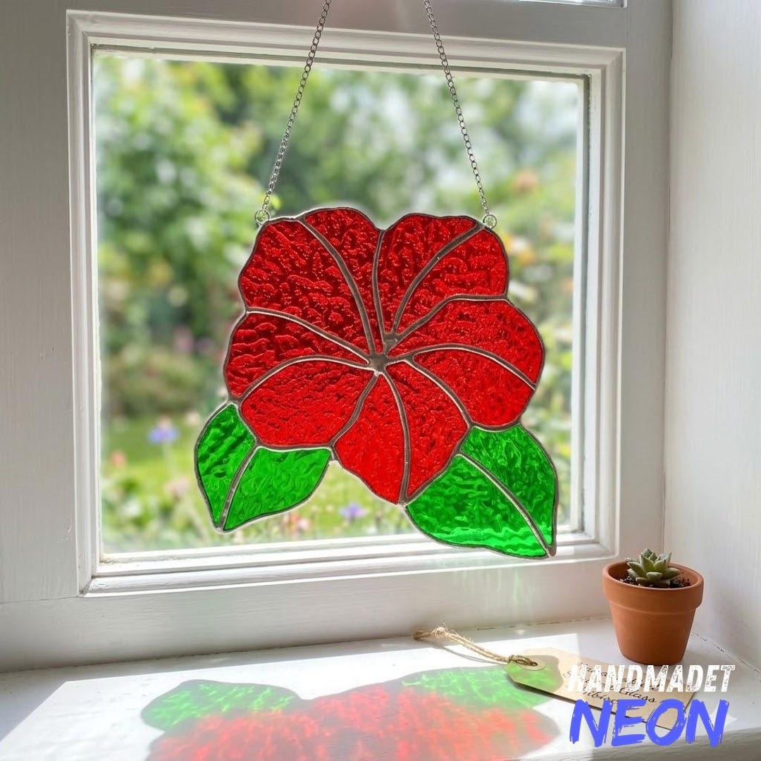 Hibiscus Stained Glass, Handmade Flower Stained Glass, Tropical Floral ...