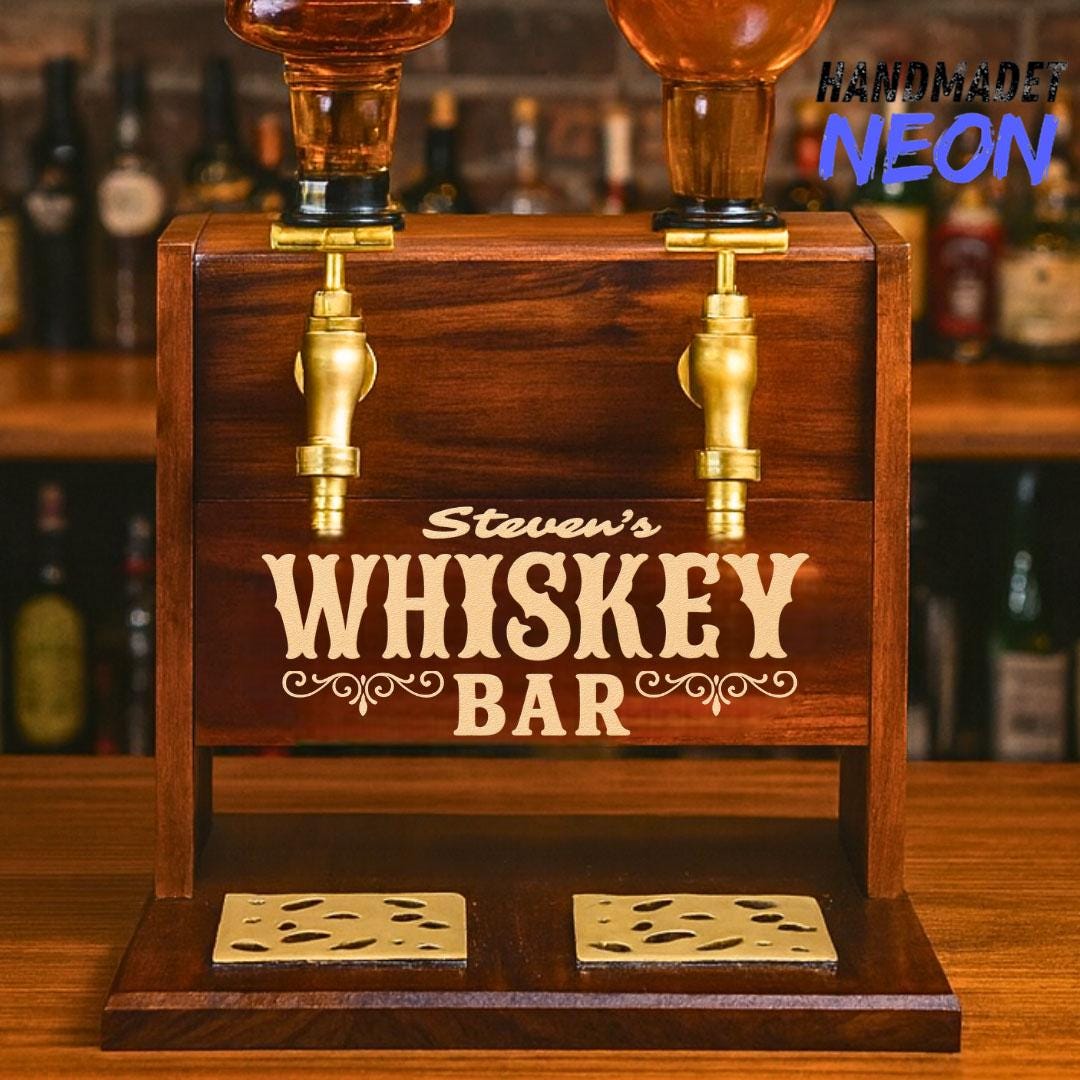Personalized Wooden Double Faucet Dispenser: Whiskey Bar Decoration ...
