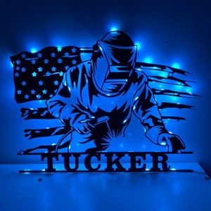 Custom USA Flag Welding Metal Wall Art LED Light - Personalized Welder ...