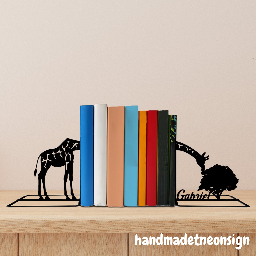 Custom Grazing Giraffe Metal Bookends Giraffe Name Bookend, Giraffe ...