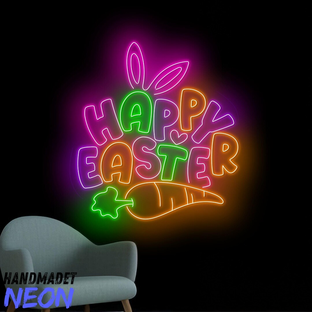 Happy Easter Neon Sign, Bunny Ears Easter Led Sign, Rabbit Neon Light ...