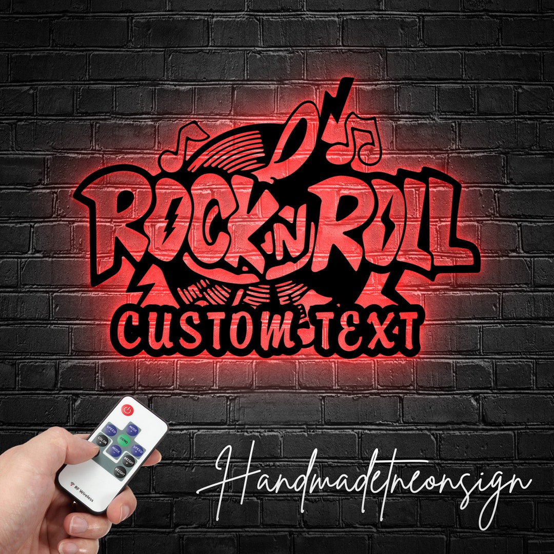 Custom Rock N Roll Metal Wall Art LED Light, Personalized Rock Music ...