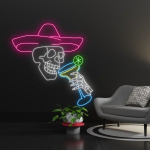 Mexican Skeleton Drink Margarita Led Sign, Margarita Led Lights ...