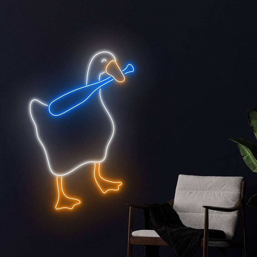 Duck Baseball Bat Led Sign, Duck Baseball Neon Light, Baseball Bat Neon ...