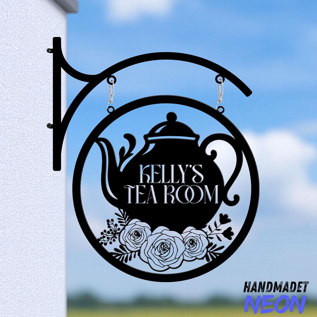 Tea Room Metal Hanging Sign, Personalized Rustic Wall Plaque, Handmade ...
