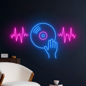 Record Disc Heartbeat Led Sign, Music Disc Neon Light, DJ Neon Sign ...