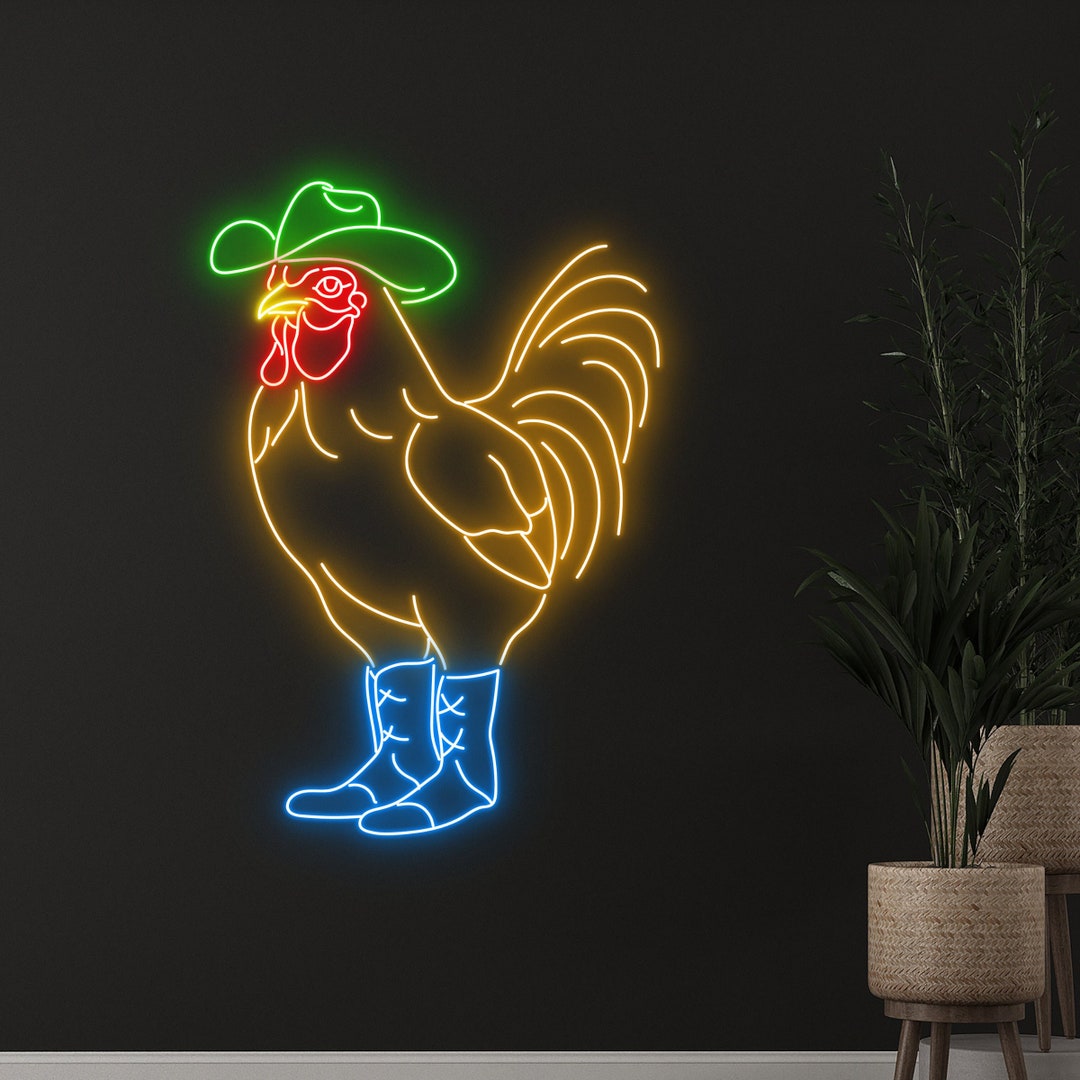 Custom Cowboy Rooster Neon Light, Cowboy Chicken Led Light, Rooster ...